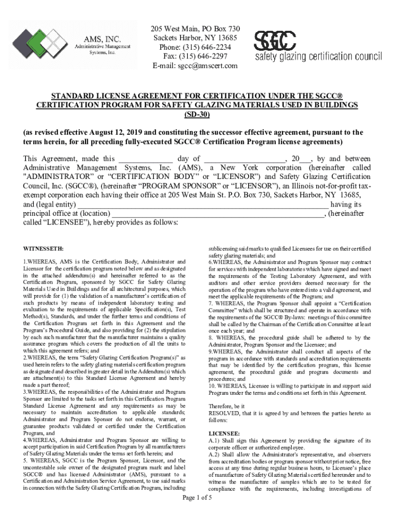 Fillable Online SD-30 SGCC-AMS Standard License Agreement 8-12-19 - DRAFT.docx Fax Email Print ...