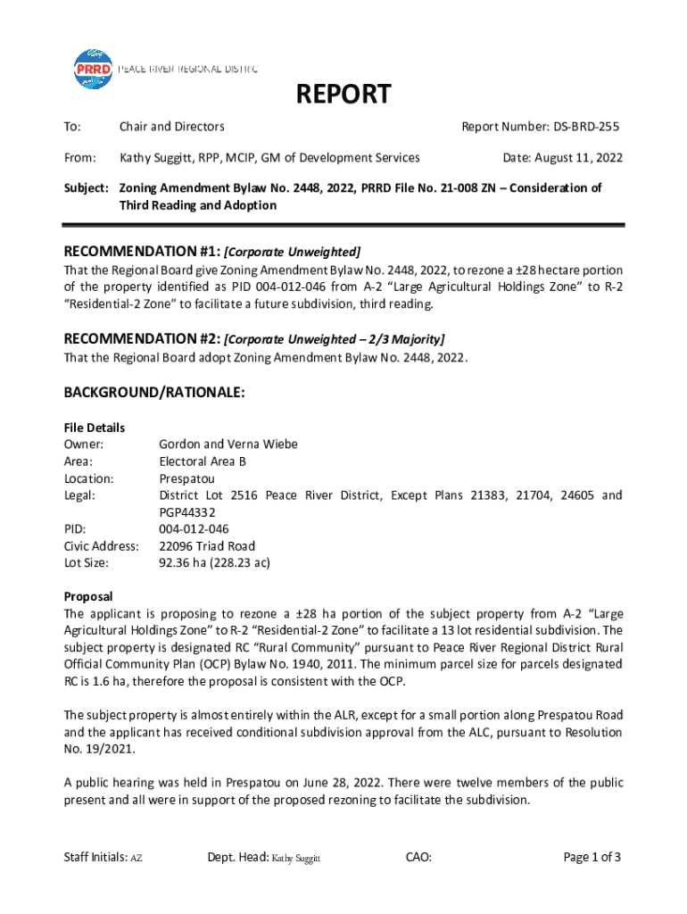 Fillable Online prrd bc Zoning Amendment Bylaw No. 2448, 2022, PRRD ...
