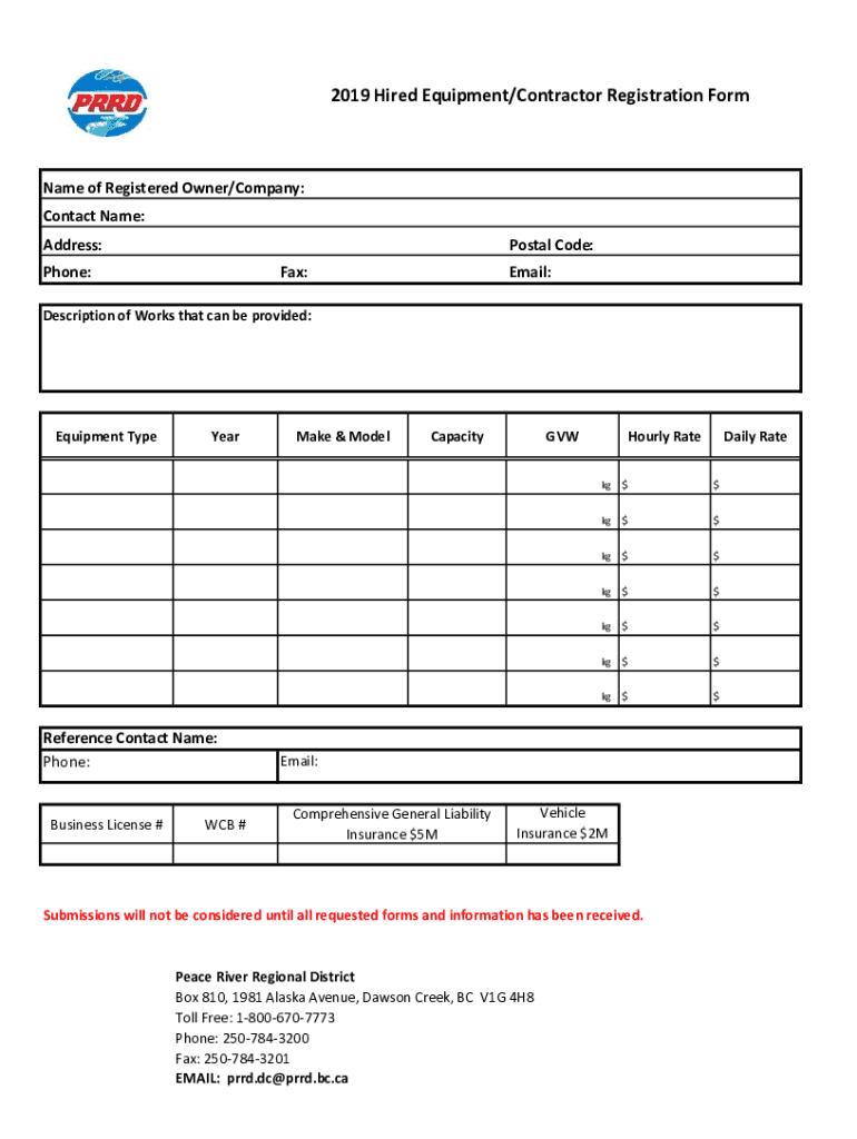 Fillable Online prrd bc Hired Equipment Registration Form.xlsx Fax ...