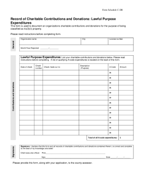 Fillable Online Record of Charitable Contributions and Donations ...