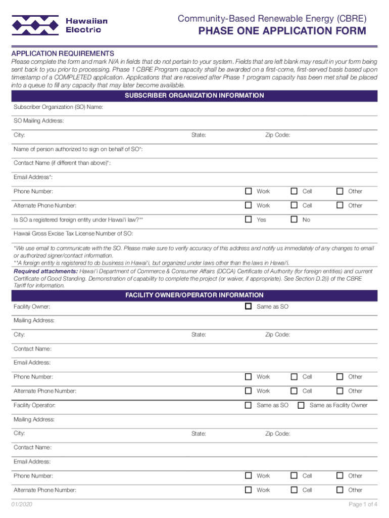 Fillable Online Community-Based Renewable Energy Phase One Application ...