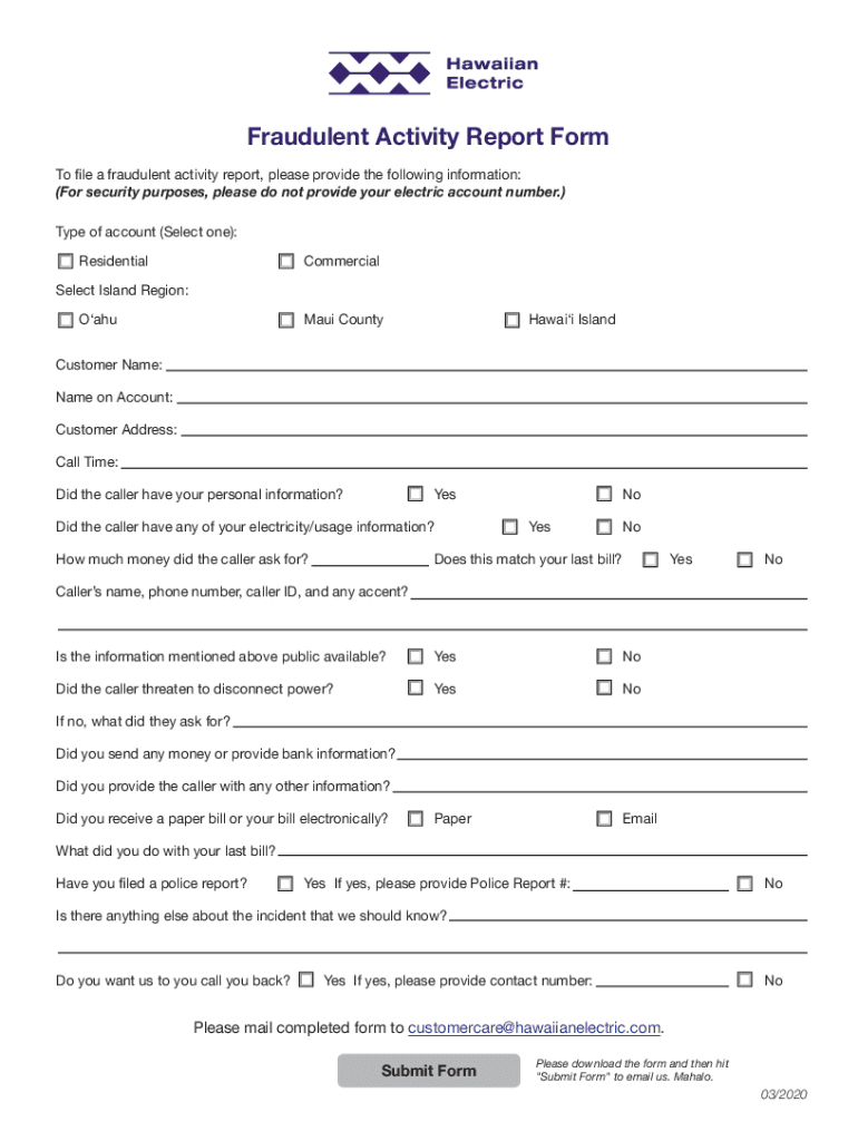 Fillable Online Fraudulent Activity Report Form Fax Email Print - pdfFiller