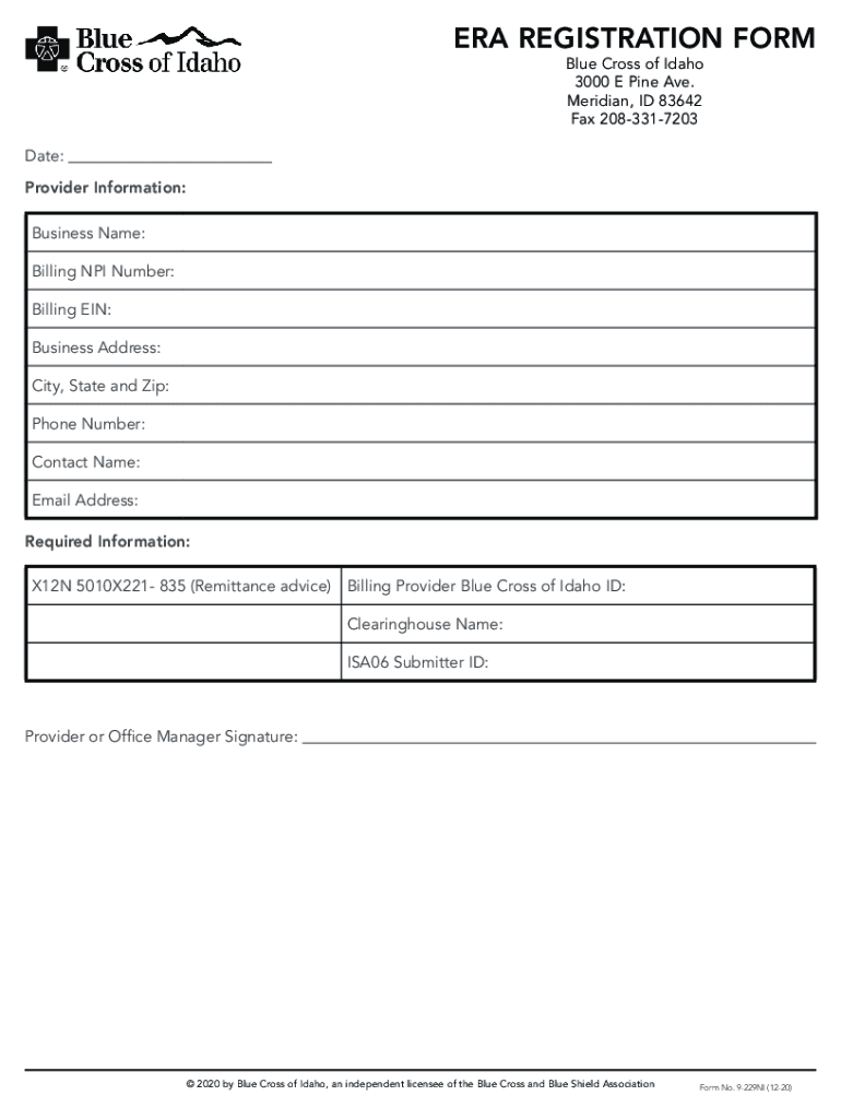 Fillable Online 9-105 Provider Information Sheet - Blue Cross of Idaho ...