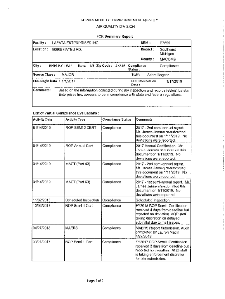 Fillable Online FCE Summary Report Facility: Honeywell International ... Fax Email Print - pdfFiller