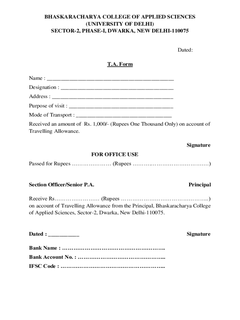 Fillable Online TA Form - Bhaskaracharya College of Applied Sciences ...