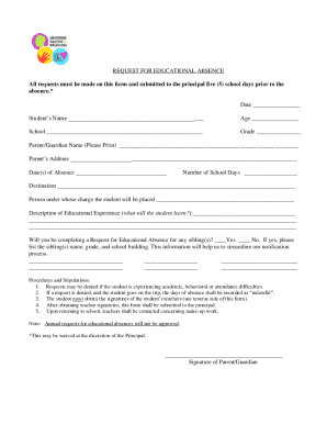 Fillable Online Educational Trip Form Request for Absence from School Fax Email Print - pdfFiller