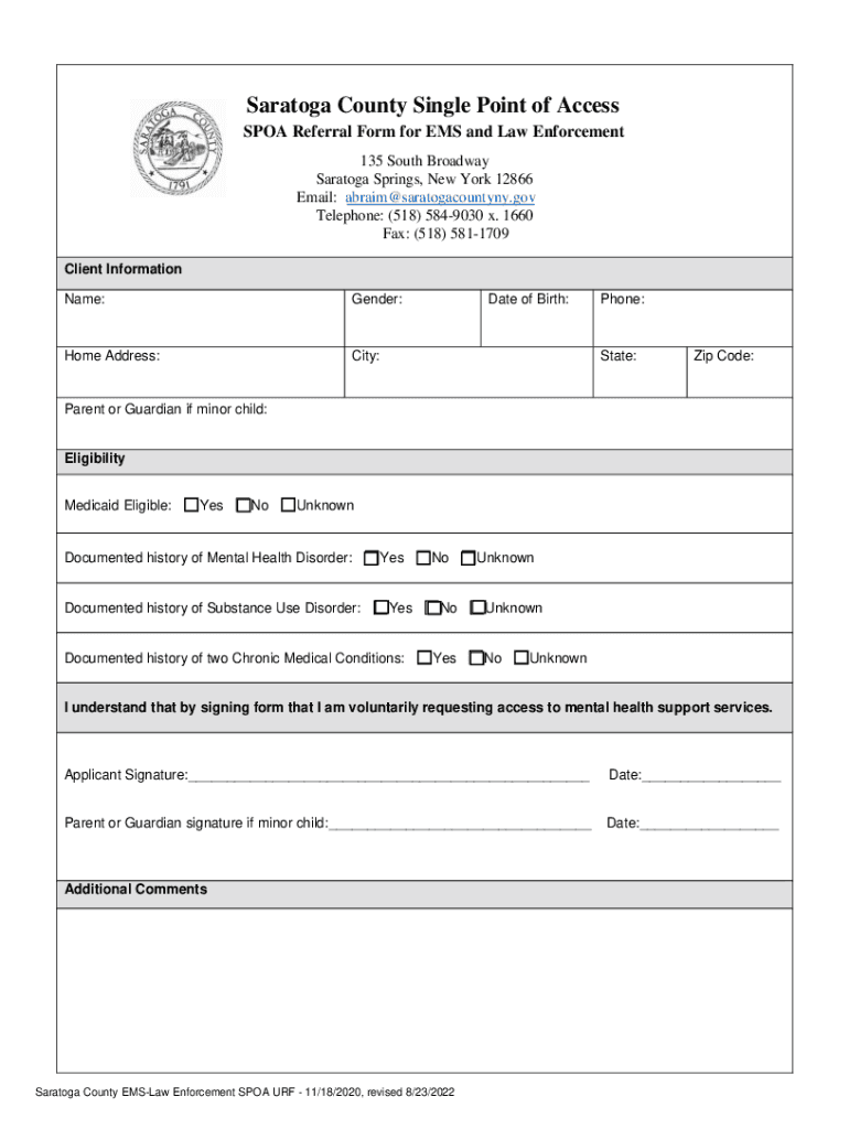 Fillable Online Adult SPOA Universal Referral Form - Saratoga County ...