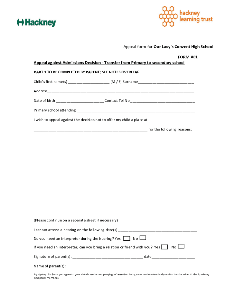 Fillable Online School admissions appeals forms: a step-by-step guide ...