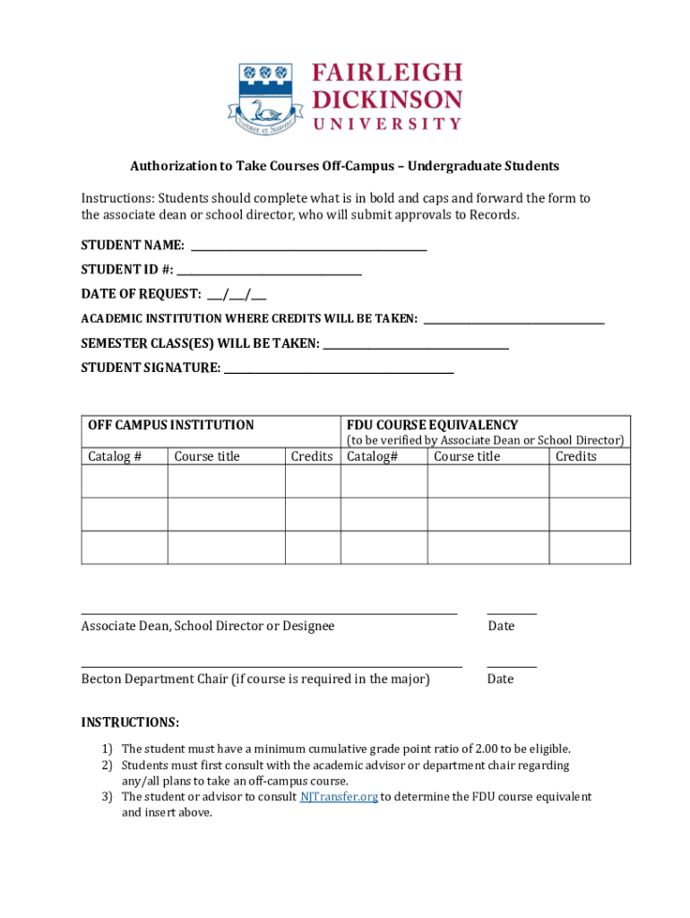 Fillable Online Authorization to Take Courses Off-Campus Fax Email Print - pdfFiller