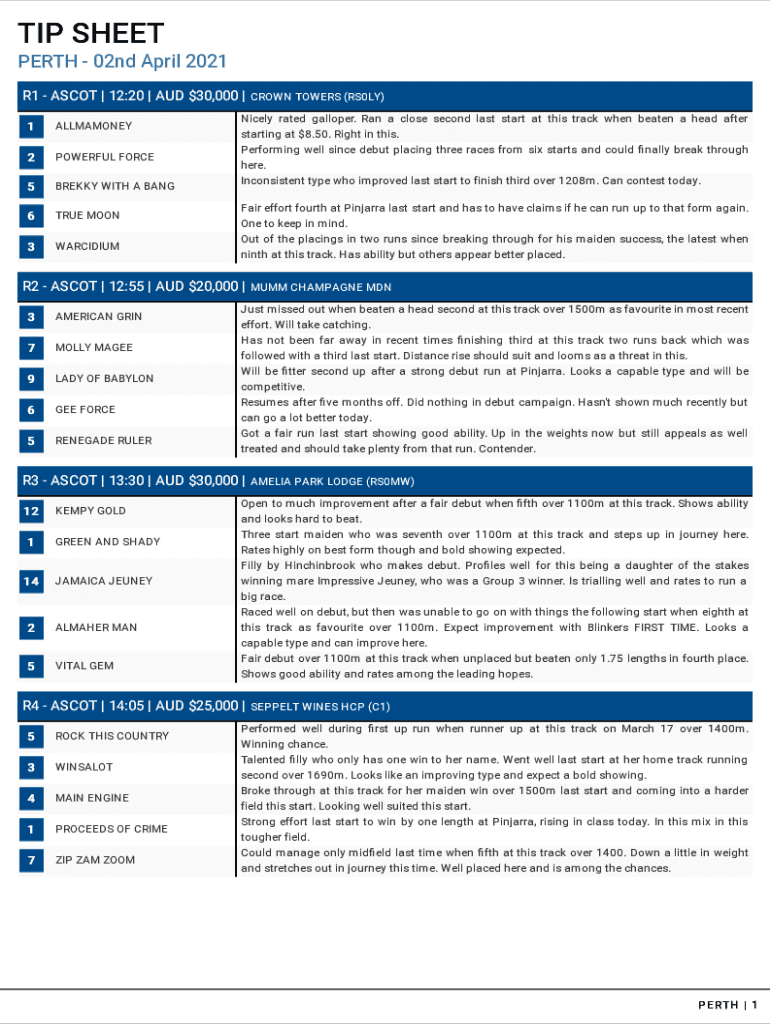Fillable Online TIP SHEET - Singapore Pools Fax Email Print - pdfFiller