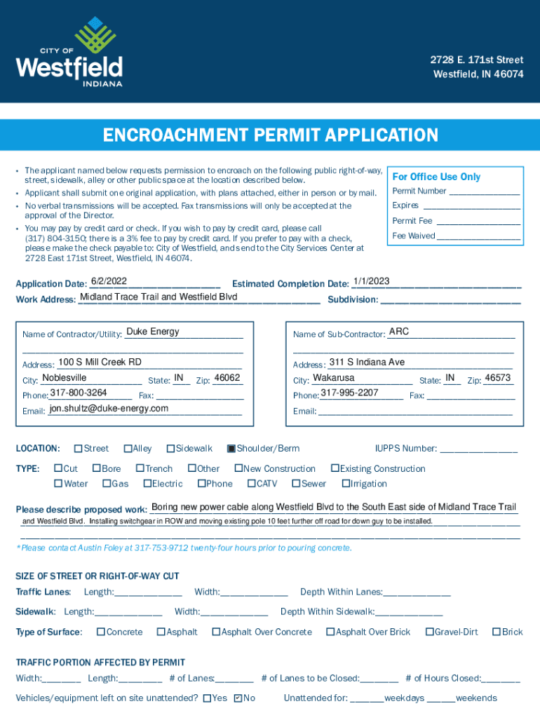 Fillable Online Road Encroachment Permit Application For Vehicle ...