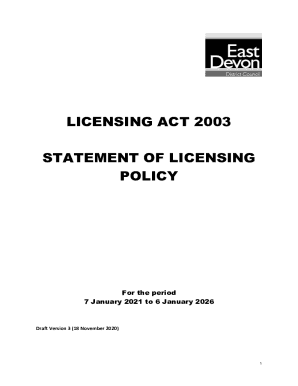 Fillable Online LICENSING ACT 2003 STATEMENT OF LICENSING POLICY Fax ...