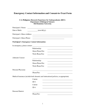 Fillable Online Emergency Contact Information and Consent-to-Treat Form ...