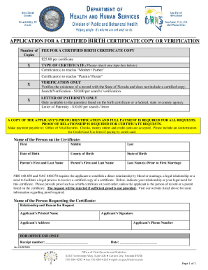 Fillable Online APPLICATION FOR A CERTIFIED BIRTH CERTIFICATE COPY OR ...