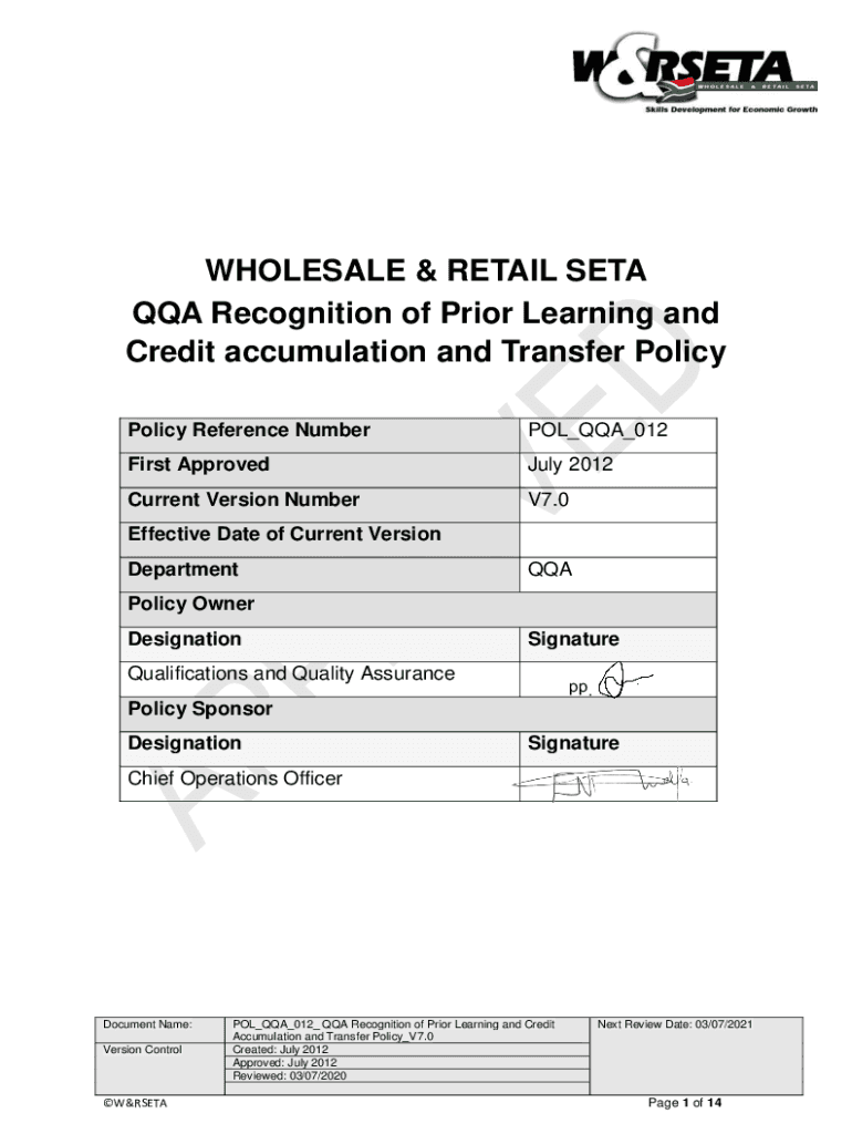 Fillable Online What is Recognition of Prior Learning?SAQA (South ...