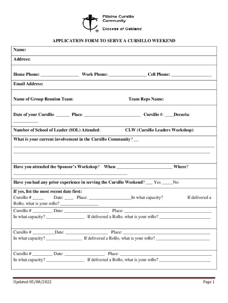 Fillable Online Los Angeles Archdiocese - English Cursillo Application Fax Email Print - pdfFiller