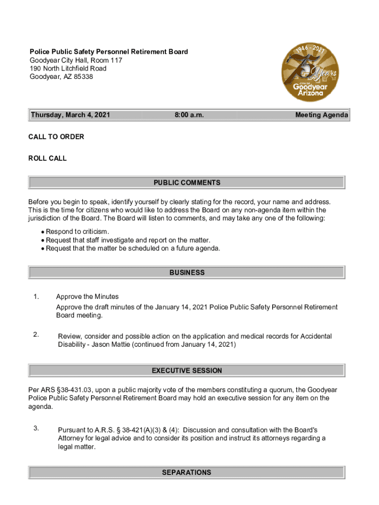 Fillable Online Police Public Safety Personnel Retirement Board Goodyear ... Fax Email Print ...