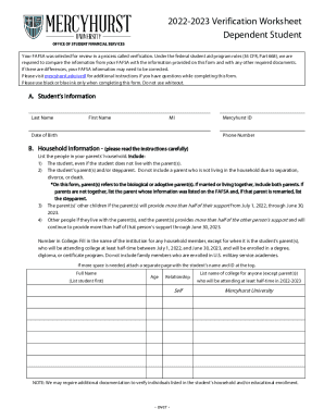 Fillable Online 20222023 Dependent Verification Worksheet Fax Email ...