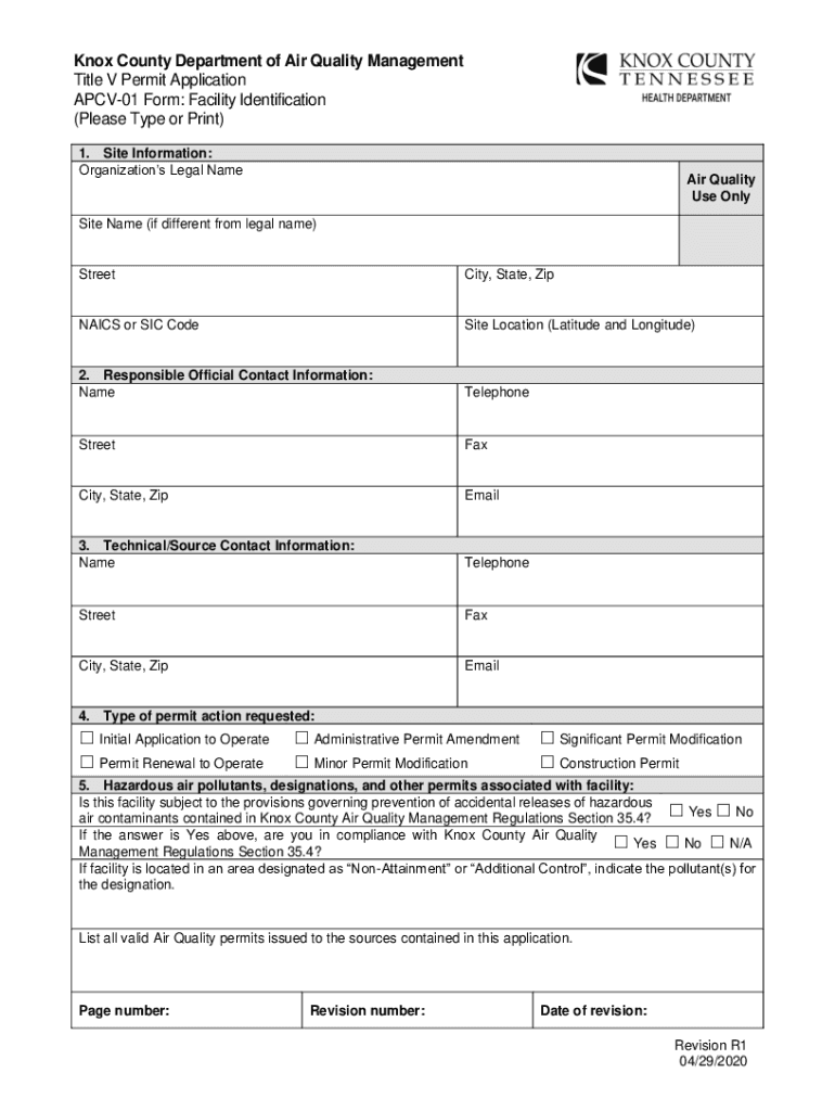 Fillable Online APCV-01 Form: Facility Identification (Please Type or Print) Fax Email Print ...
