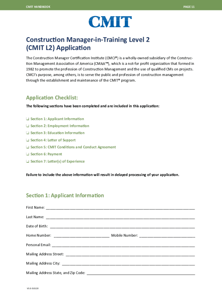 Fillable Online CMIT LEVEL TWO HANDBOOK Fax Email Print - pdfFiller