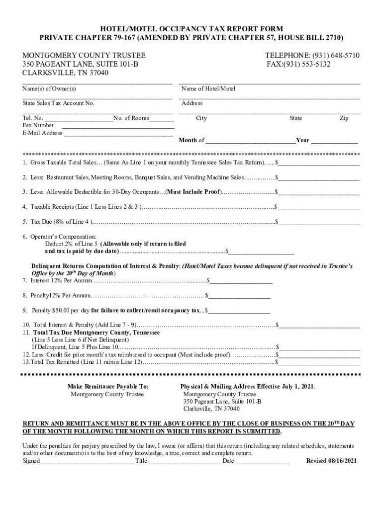 Fillable Online Hotel/Motel Occupancy Tax Report Form Fax Email Print ...