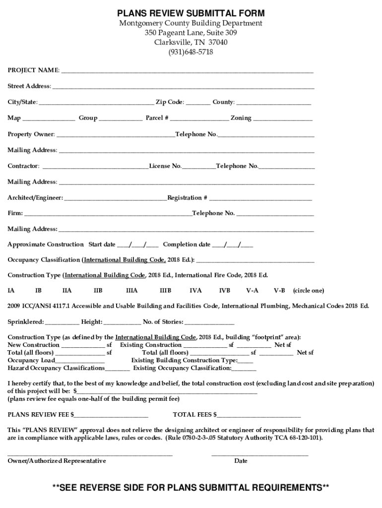 Fillable Online PLANS REVIEW SUBMITTAL FORM **SEE REVERSE SIDE ... Fax ...