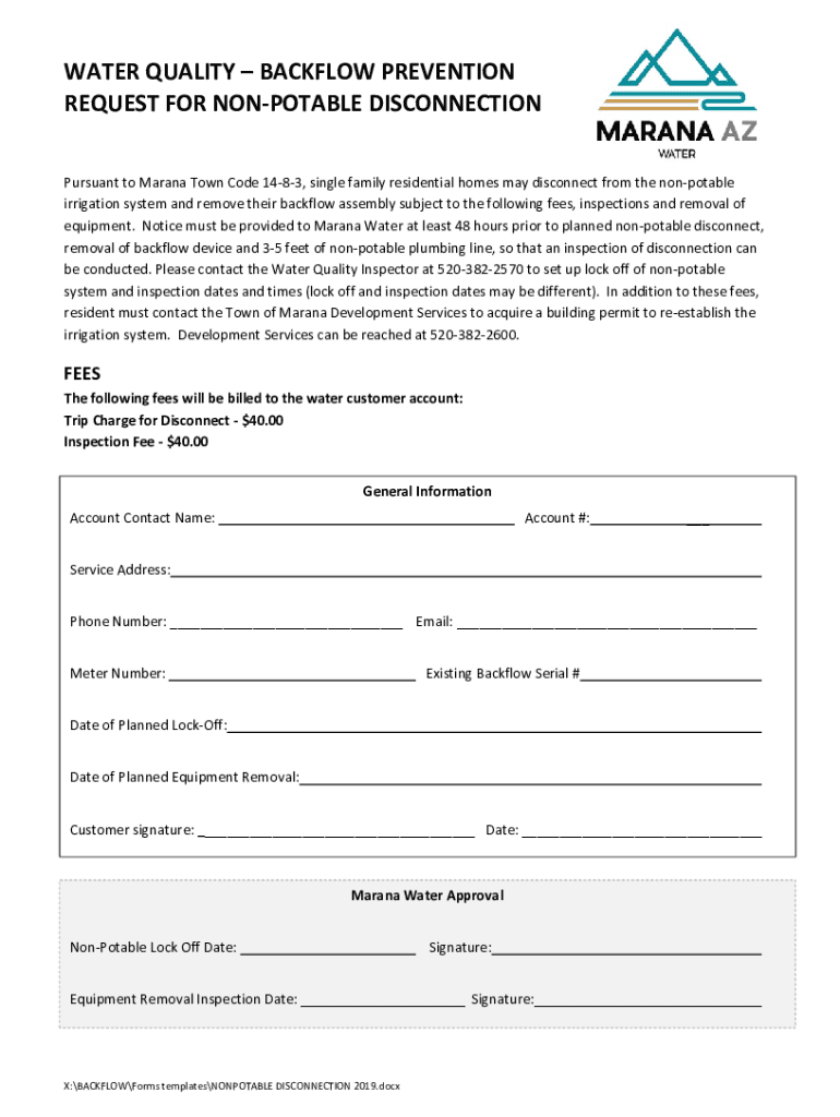 Fillable Online BACKFLOW PREVENTION REQUEST FOR NON-POTABLE ... Fax Email Print - pdfFiller