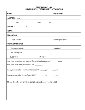 Fillable Online Counselor in Training Program (CIT) - Camp Gan Izzy Fax ...