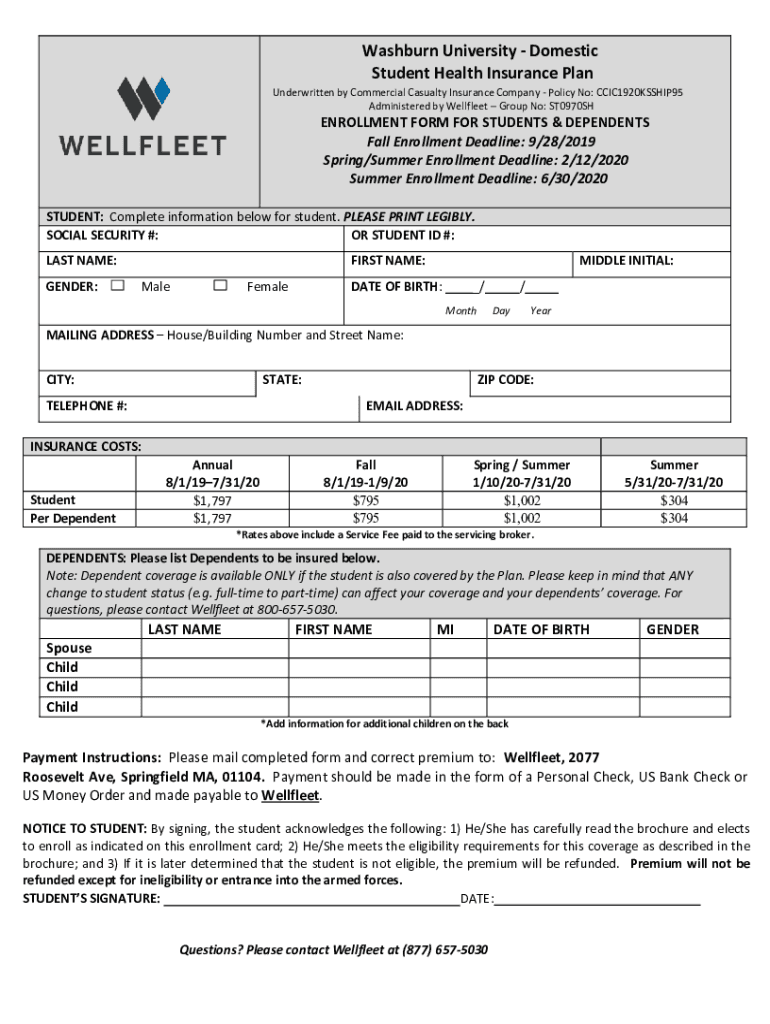 Fillable Online 19-20 Enroll Form Washburn University 6.17.19 BS Fax Email Print - pdfFiller