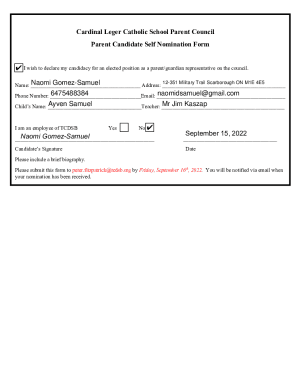 Fillable Online Sample School Council Parent Self-Nomination Form Fax ...