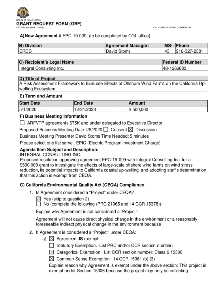 Fillable Online GRANT REQUEST FORM (GRF) - California Energy Fax Email Print - pdfFiller