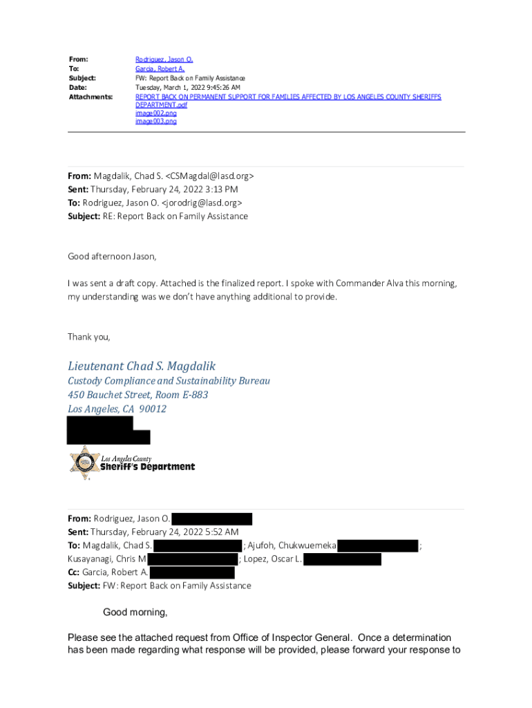 Fillable Online FW: Report Back on Family Assistance Fax Email Print ...