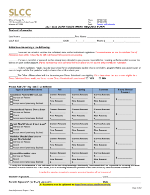 Fillable Online 2021-2022 LOAN ADJUSTMENT REQUEST FORM Student ... Fax ...