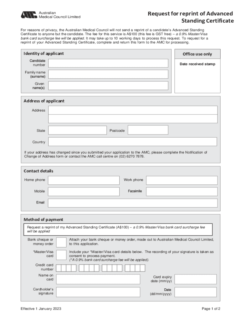 Fillable Online Request for reprint of Advanced Standing Certificate Fax Email Print - pdfFiller