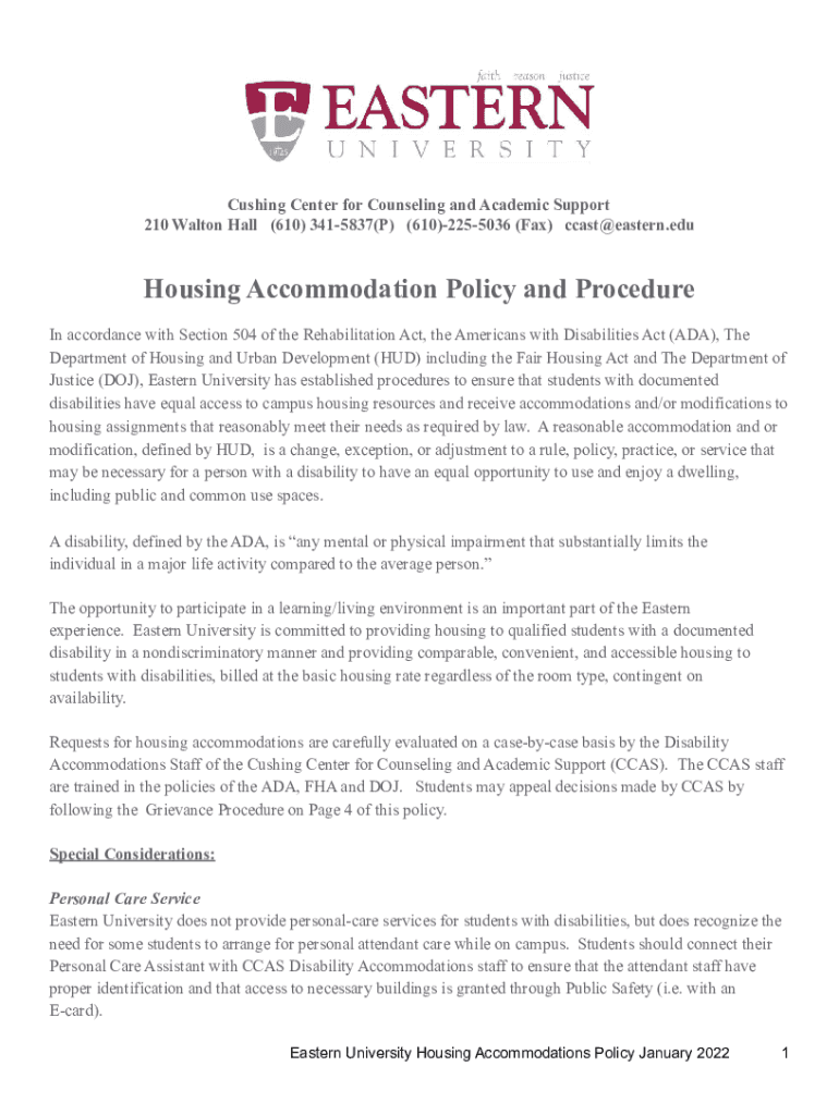 Fillable Online Housing Accommodations Policy, Procedure, Request form ... Fax Email Print ...
