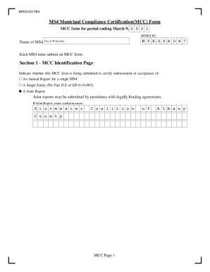 Fillable Online MS4 Annual Report Cover Page - MCC form for period ...