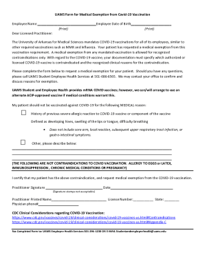 Fillable Online UAMS Form for Medical Exemption from Covid-19 ...