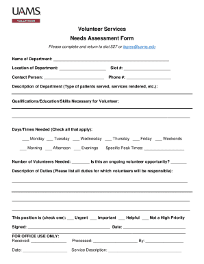 Fillable Online Volunteer Services Needs Assessment Form - UAMS Health ...