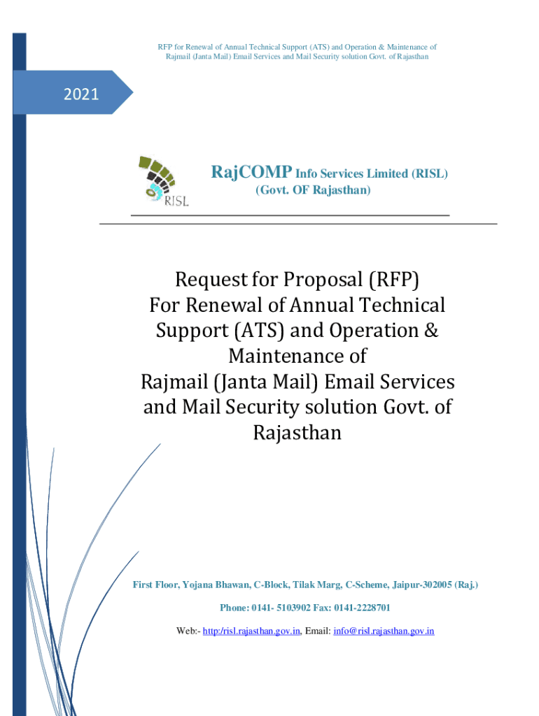 Fillable Online risl rajasthan gov Request for Proposal (RFP) For Renewal of Annual Technical ...