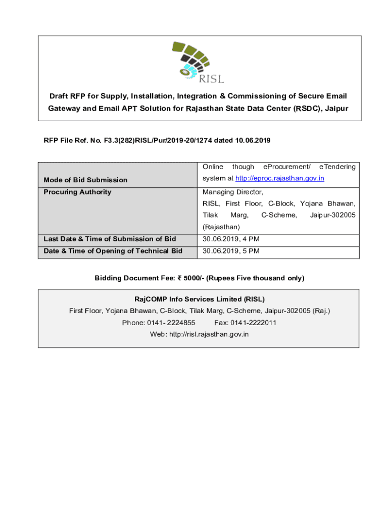 Fillable Online risl rajasthan gov Draft Request for Proposal (RFP) for ...