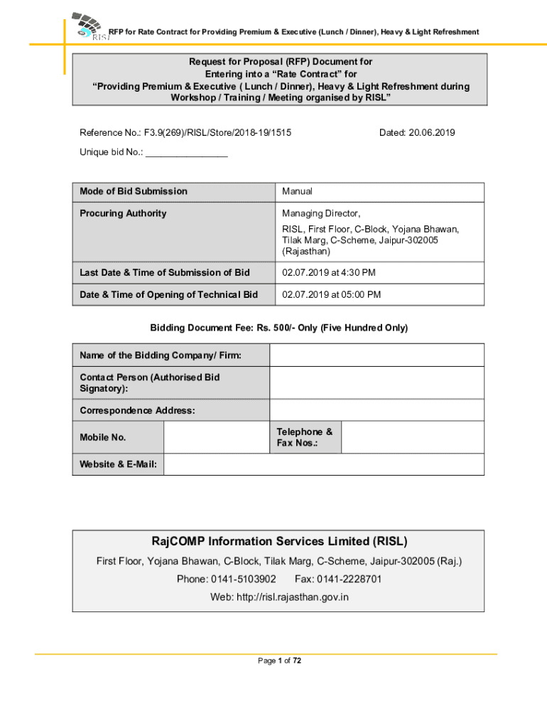 Fillable Online risl rajasthan gov Request for Proposal (RFP) - Rate Contract for Supply ... Fax ...