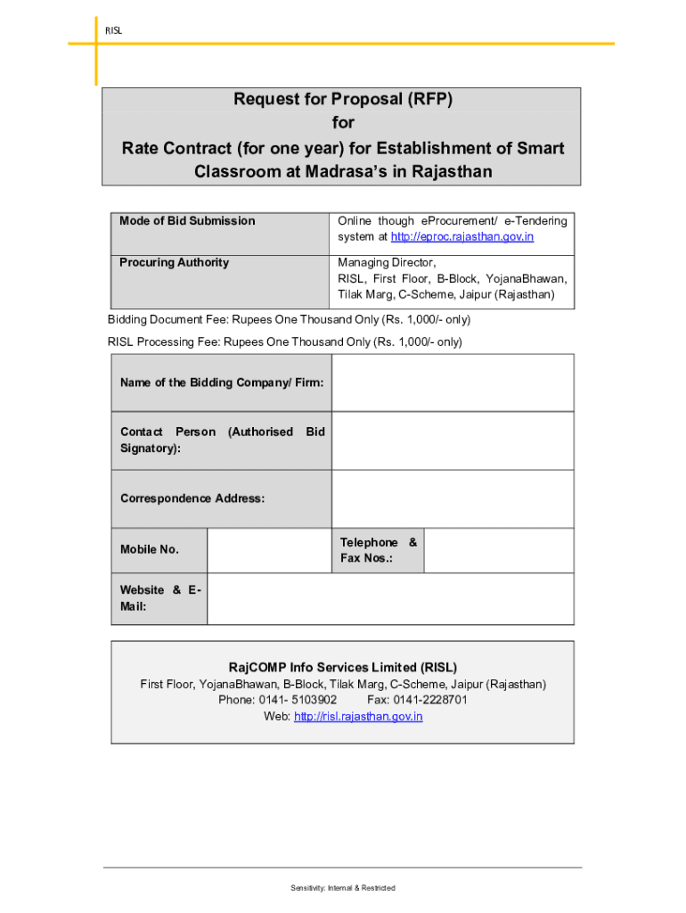 Fillable Online risl rajasthan gov Request for Proposal for Selection of Bidder for The ... Fax ...