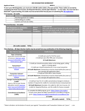 Fillable Online GRI DESIGNATION WORKSHEET Fax Email Print - pdfFiller