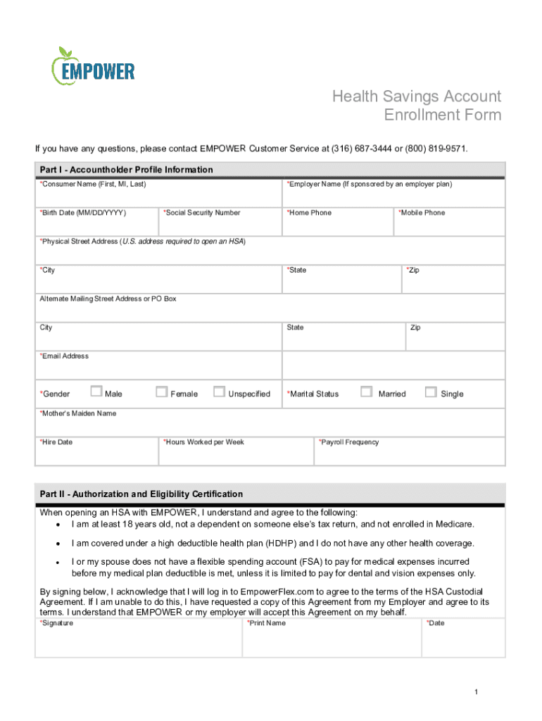Fillable Online HSA Enrollment Form - Empower Employers - EmpowerFlex Fax Email Print - pdfFiller