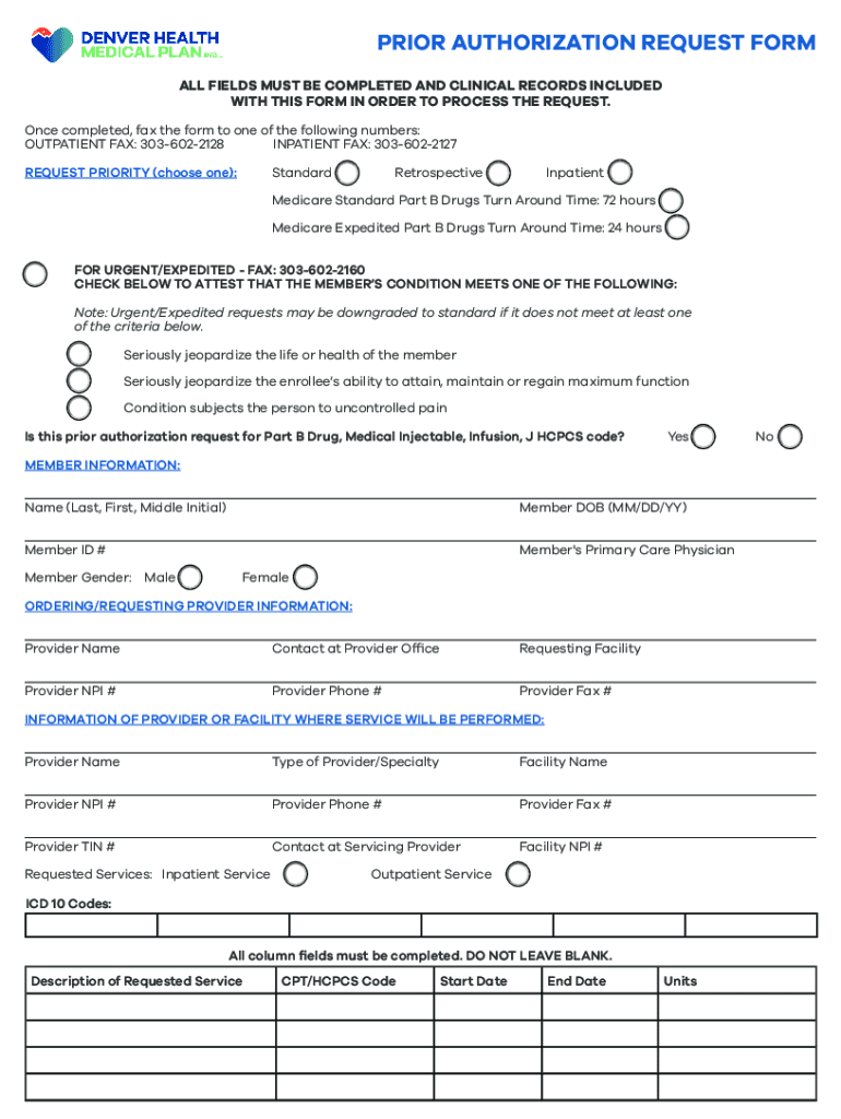 Fillable Online Prior Authorization Request Form - Denver Health ...
