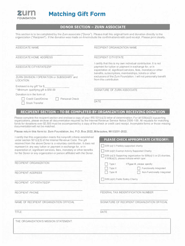 Fillable Online zurn Matching Gift Form - Double the Donation Fax Email ...