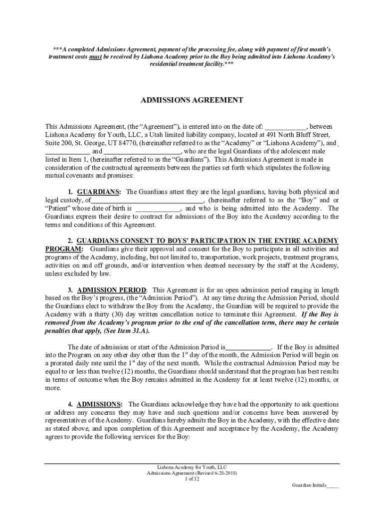 Fillable Online Liahona Academy - Admissions Agreement Fax Email Print - pdfFiller