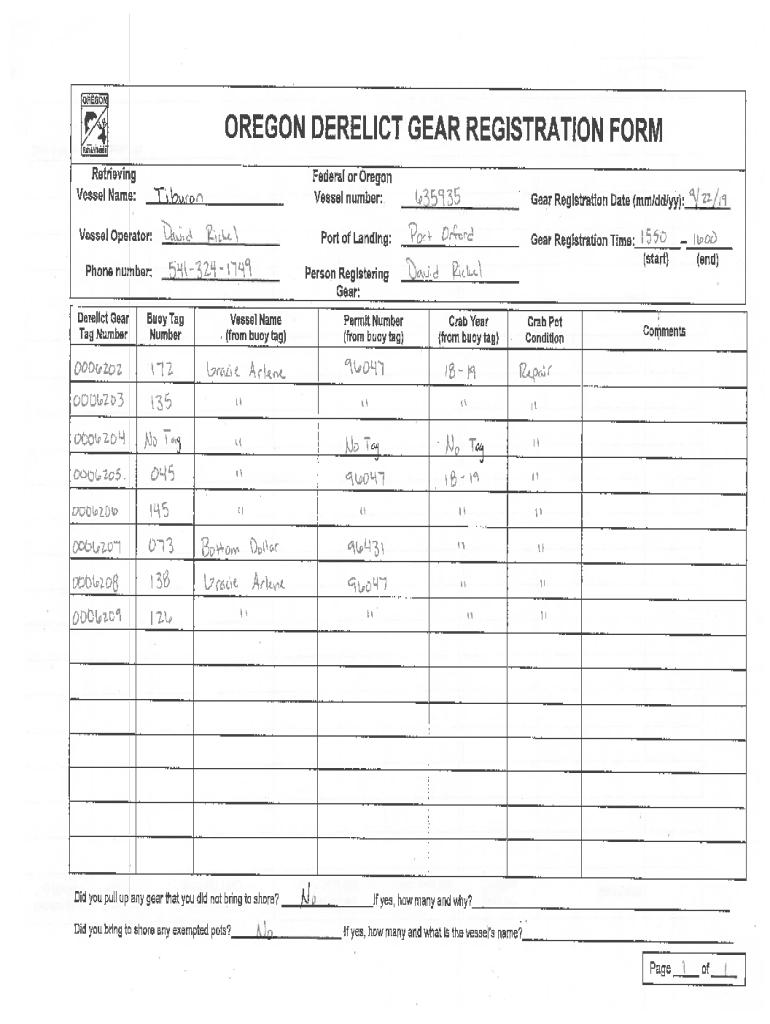 Fillable Online oregon derelict gear registration form Fax Email Print ...