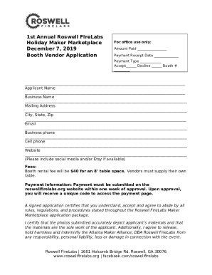 Booth Vendor Application - Roswell Firelabs Doc Template | pdfFiller