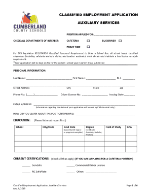 Fillable Online CLASSIFIED EMPLOYMENT APPLICATION AUXILIARY ... Fax Email Print - pdfFiller